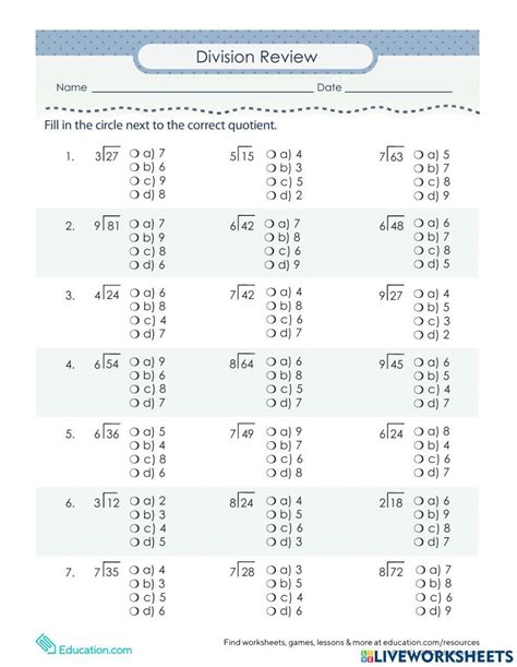 Division Practice Online Exercise For Live Worksheets