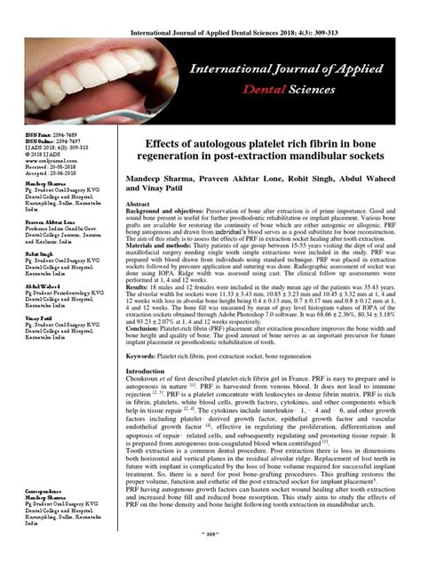 Prf Extraction Socket Pdf Dental Implant Human Tooth