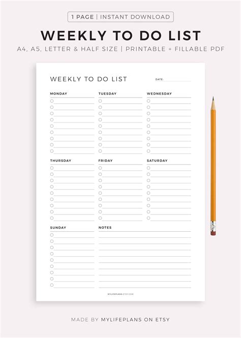 Printable Weekly Task Template