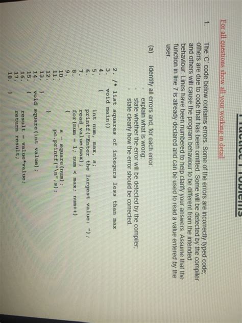 Solved The C Code Below Contains Errors Some Of The