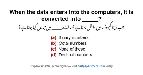 Binary Data Representation Formats Past Papers Mcqs