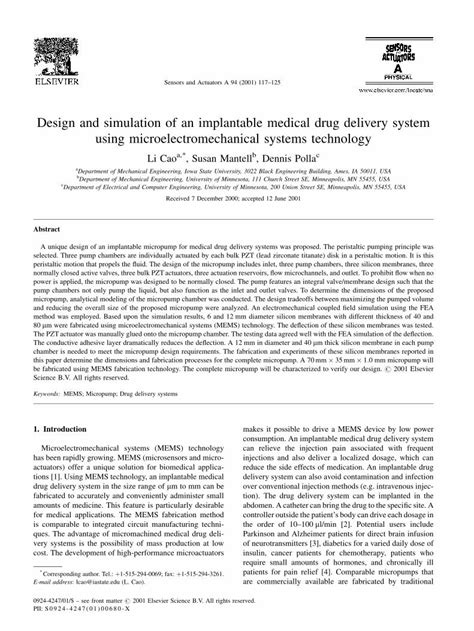 Pdf Design And Simulation Of An Implantable Medical Drug Delivery System Using
