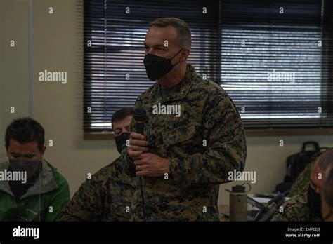 Us Marine Corps Maj Gen Jay Bargeron 3d Marine Division Commanding General And Members Of