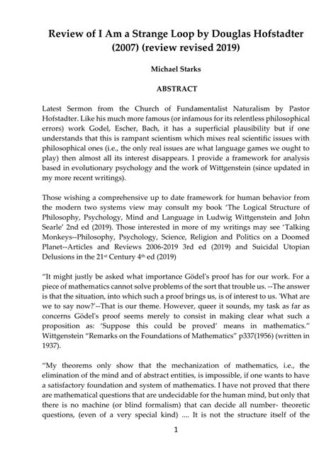 Pdf Review Of I Am A Strange Loop By Douglas Hofstadter 2007
