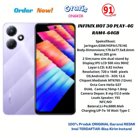 Jual Infinix Hot Play Ram Gb Chipset Mediatex Mt Helio G Baterai Mah Garansi