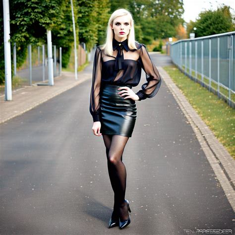 Teen Crossdresser In Leather Black Skirt And Sheer By Giannipanuzzi On