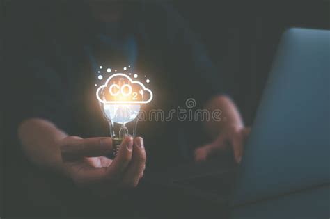 Hand Holding Light Bulb Sign Of Co2 Reducing Icon Concept Of Decrease
