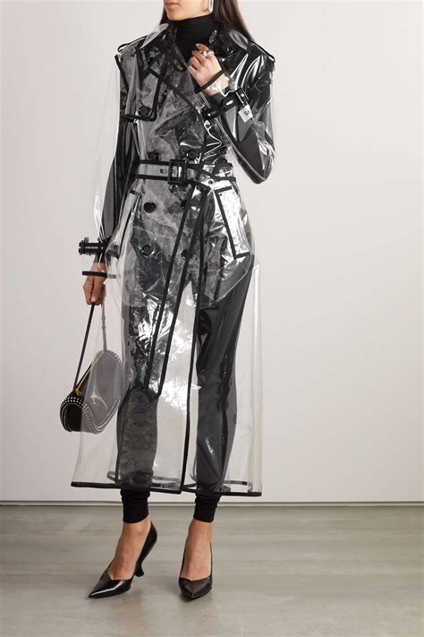 Dolceandgabbana Piped Cotton Trimmed Pvc Trench Coat Clear Raincoat