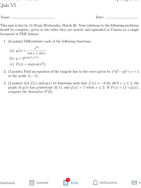 Solved Quiz VI Name Date This Quiz Is Due By 11 59 Pm Chegg Com