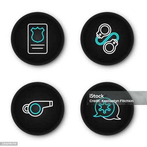 세트 라인 헥사그램 보안관 호루라기 수갑 및 경찰 배지 Id 케이스 아이콘 벡터 개척시대의 서부에 대한 스톡 벡터 아트 및 기타 이미지 개척시대의 서부 경계 표지