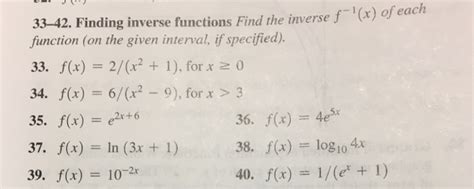 Solved 33 42 Finding Inverse Functions Find The Inverse F