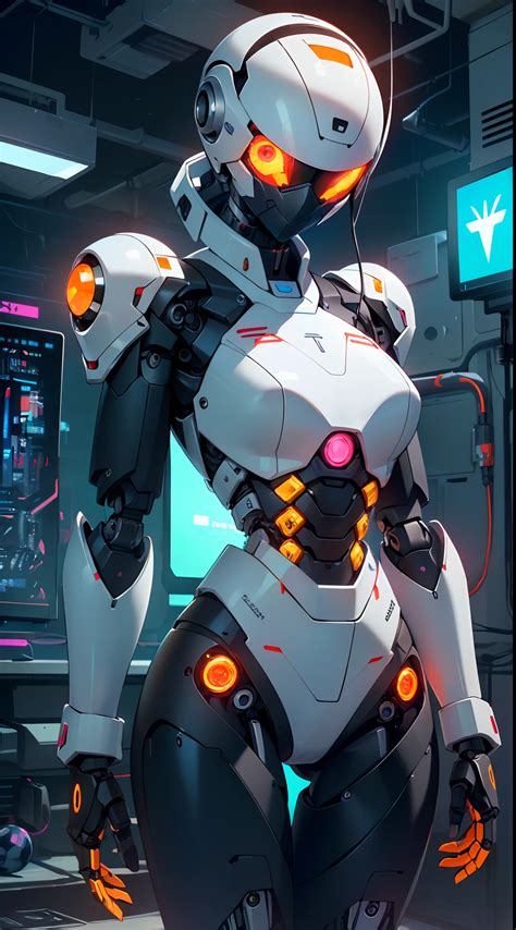 A Close Up Of A Robot Standing In Front Of A Computer Seaart Ai