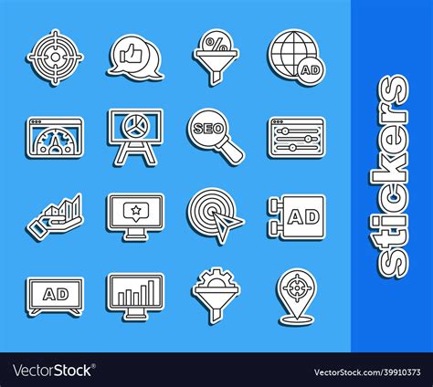 Set Line Target Advertising Browser Setting Vector Image