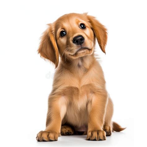 Adorable Golden Retriever Puppy With Tilted Head Sitting On White