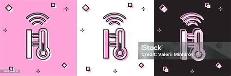 스마트 기상 온도계 측정 시스템 아이콘을 분홍색과 흰색 검은색 배경에 분리하여 설정합니다 무선 연결이 있는 사물 인터넷 개념입니다 벡터 0명에 대한 스톡 벡터 아트 및 기타