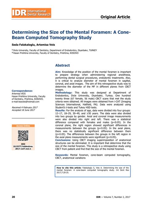 Pdf Determining The Size Of The Mental Foramen A Cone Beam Computed