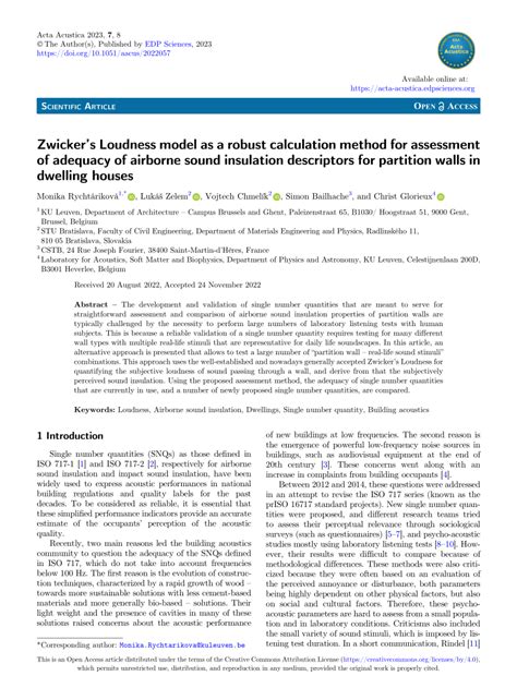 Pdf Zwickers Loudness Model As A Robust Calculation Method For Assessment Of Adequacy Of