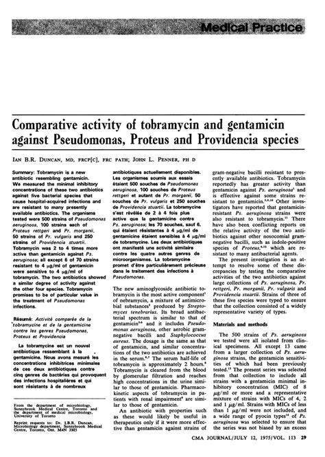 Comparative Activity Of Tobramycin And Gentamicin Against Pseudomonas