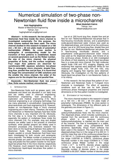Pdf Numerical Simulation Of Two Phase Non Newtonian Fluid Flow