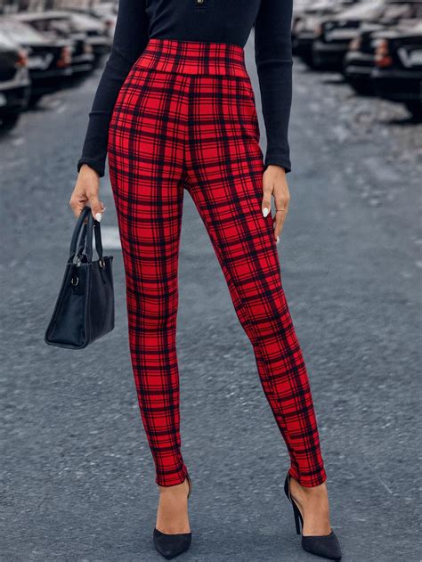 High Waist Plaid Print Leggings Clothes For Women High Waisted