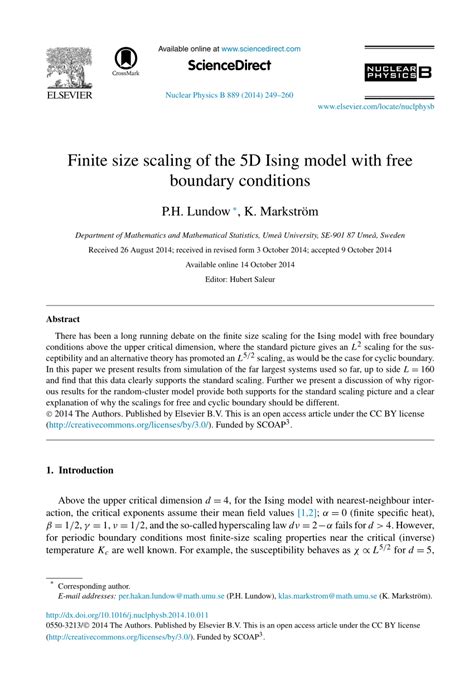 Pdf Finite Size Scaling Of The 5d Ising Model With Free Boundary