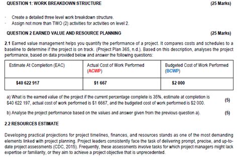 Solved QUESTION WORK BREAKDOWN STRUCTURE Marks Chegg