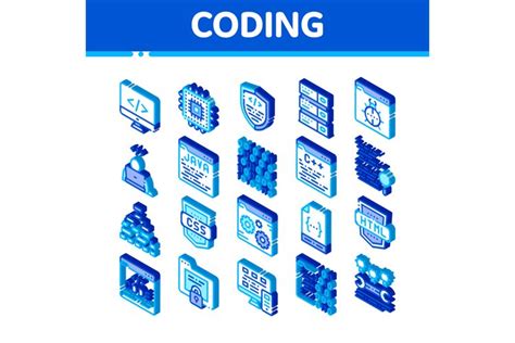 Coding System Vector Isometric Icons Set