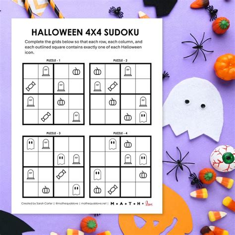 Halloween Sudoku 4x4 Puzzles With Pictures Math Love