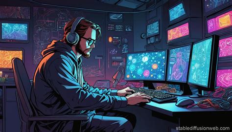 Futuristic Computer Workstation Scene Stable Diffusion Online
