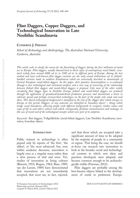 Pdf Flint Daggers Copper Daggers And Technological Innovation In Late Neolithic Scandinavia