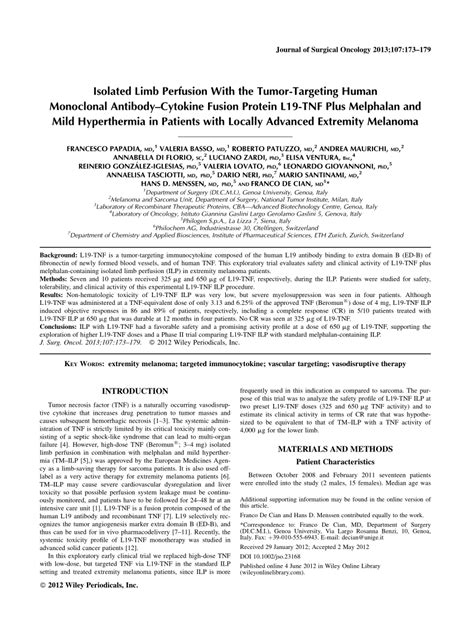 Pdf Isolated Limb Perfusion With The Tumor Targeting Human Monoclonal Pdf Isolated Limb Perfusion With The Tumor Targeting Human Monoclonal