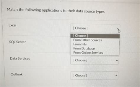 solved match the following applications to their data source