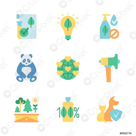 Global Environment Protection Vector Flat Color Icon Set Stock Vector