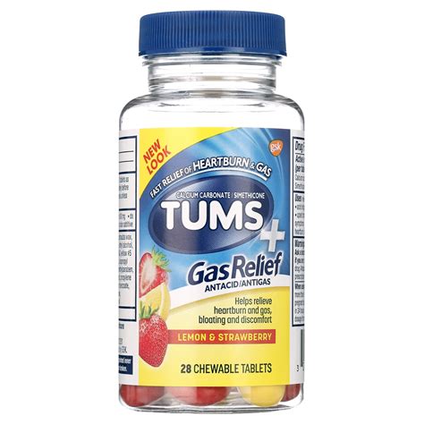 Tums Gas Relief Chewy Bites Chewable Antacid Tablets Lemon Strawberry 28 Count