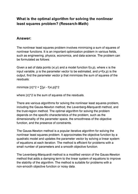 What Is The Optimal Algorithm For Solving The Nonlinear Least Squares