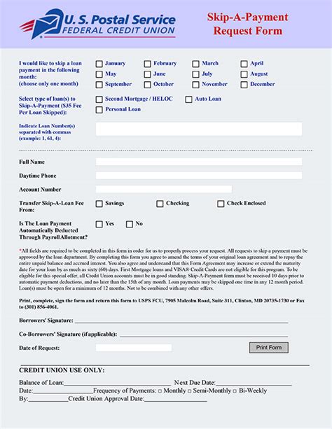Skip A Payment Program Usps Fcu