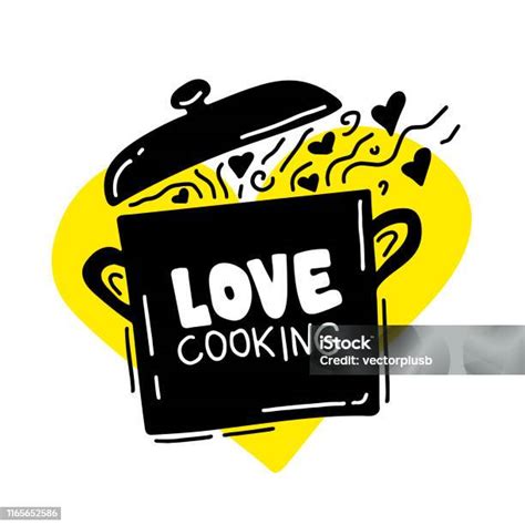 요리 요리 로고 기구 숟가락 냄비 사랑 요리 레터링 서예 로고 스케치 스타일 하트 손으로 그린 벡터 일러스트레이션 로고에 대한 스톡 벡터 아트 및 기타 이미지 Istock