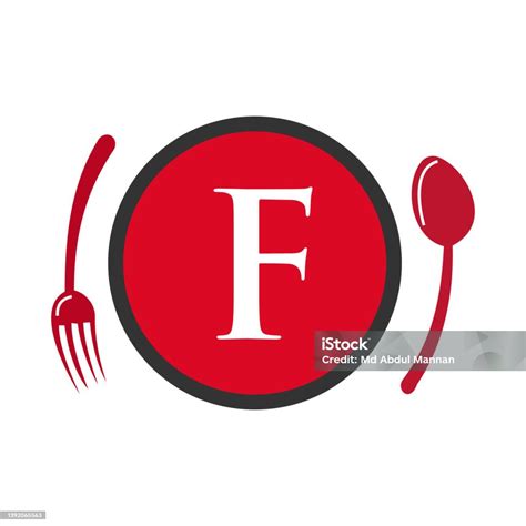 주방 간판 카페 아이콘 레스토랑 요리 비즈니스 벡터를위한 요리사 모자 숟가락 및 포크 기호와 편지 F에 레스토랑 로고 건강한