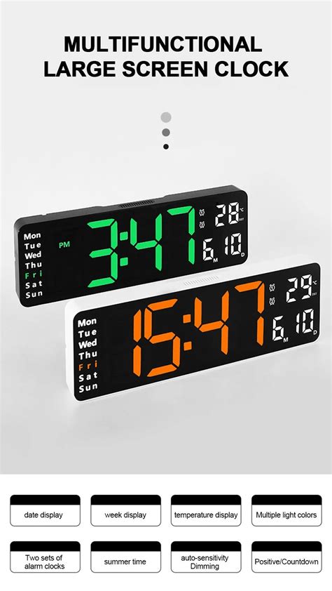 LED Digital Wall Clock Large Display Temperature And Humidity Night