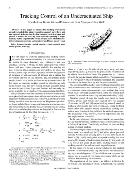 Pdf Tracking Control Of An Underactuated Ship