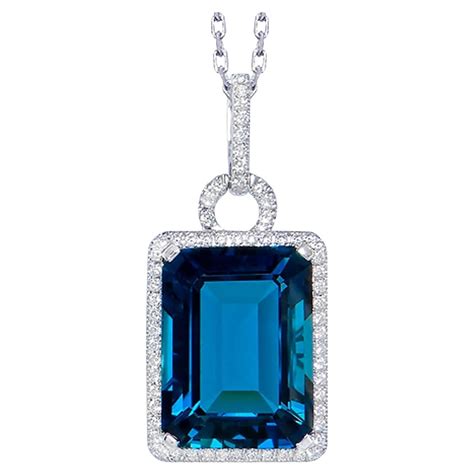 London Blue Topaz Pendant Necklace Rhodolite Diamonds 29 Carats 18k