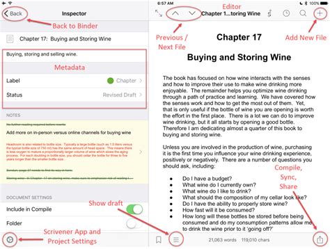 scrivener ios editor and inspector inkit publishing