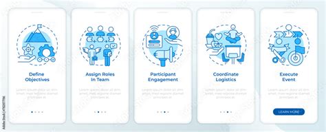 How To Organize Hackathon Blue Onboarding Mobile App Screen Walkthrough 5 Steps Editable