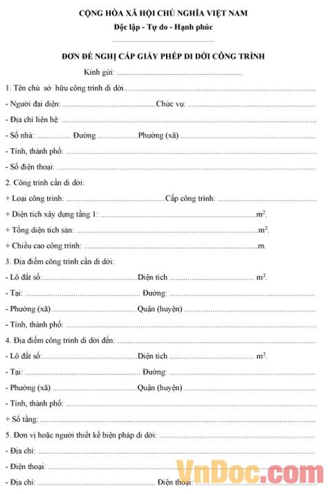 Mẫu đơn đề nghị cấp giấy phép di dời công trình HoaTieu vn