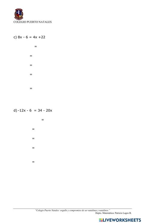 Ecuaciones Lineales Free Online Activity Live Worksheets