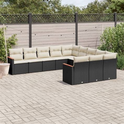 Vidaxl 11 Piece Garden Sofa Set With Cushions Black Poly Rattan Ebay