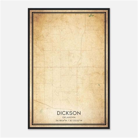 Vintage Dickson Oklahoma Map Poster Dickson Ok City Road Wall Art