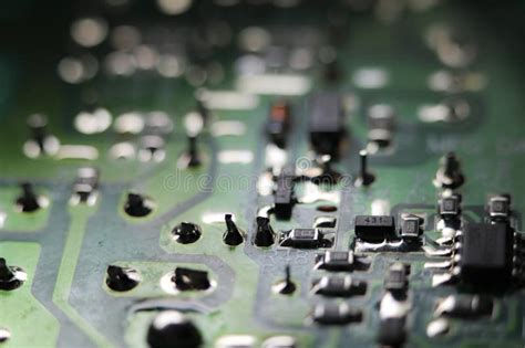 Electronic Circuit Closeup LED Light Circuit Board With Capacitors And Electrical Windings AI