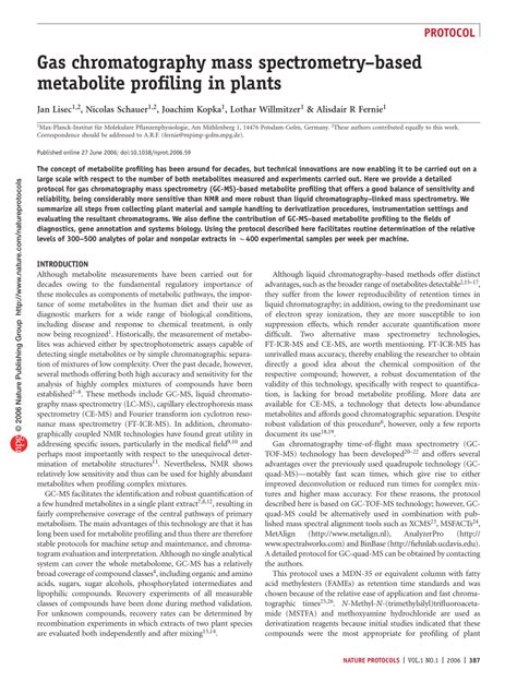 Pdf Gas Chromatography Mass Spectrometry Based Metabolite Profiling