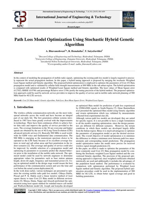 Pdf Path Loss Model Optimization Using Stochastic Hybrid Genetic